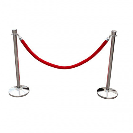 Chrome Bollard - Red Velvet Rope